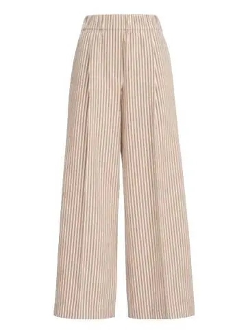 Brunello Cucinelli Techno-cotton Striped Seersucker Baggy Track Trousers With Monili - Nude