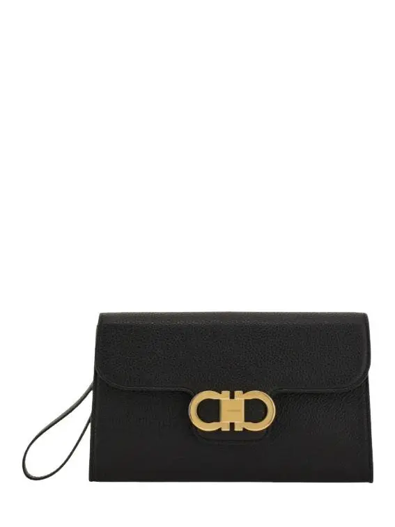 FERRAGAMO Double Gancini Clutch Bag - Black/flame Red