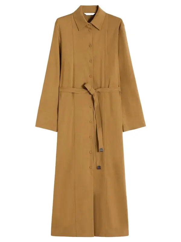 Max Mara Long-sleeved Belted Shirt Dress - Desert-colored