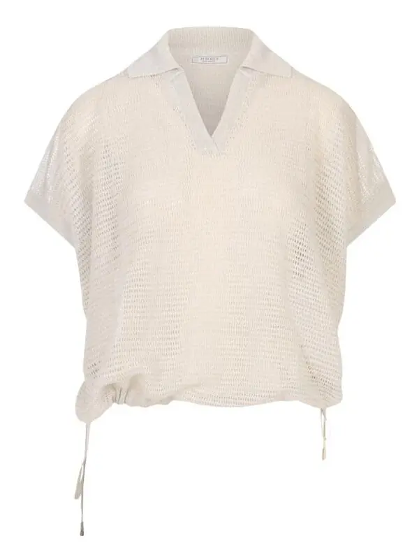 Peserico Short-sleeved V-neck Top With Drawstring Hem - White