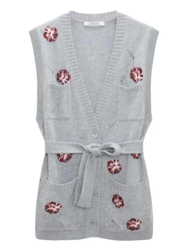 Dorothee Schumacher Embellished Merino-cashmere Vest - Gray/blooming Bordeaux Red