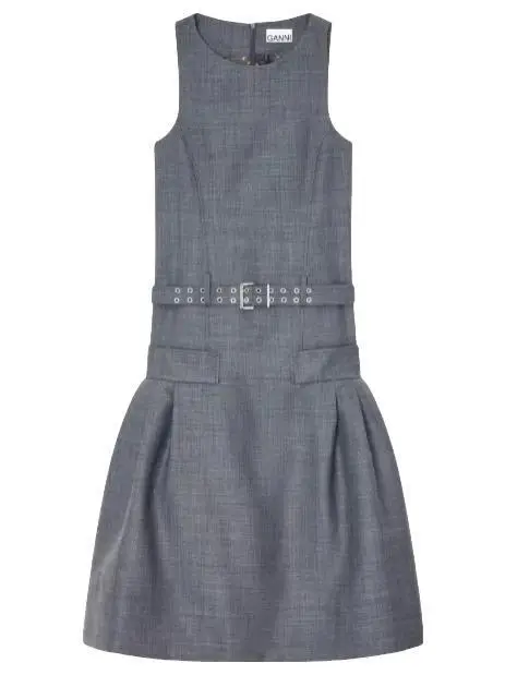GANNI Wool Melange Sleeveless Dress - Grey