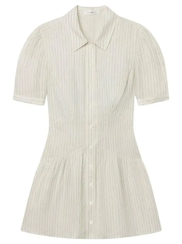 FRAME Vista Day Dress Linen Pinstripe Mini Shirt Dress - Cream Multi