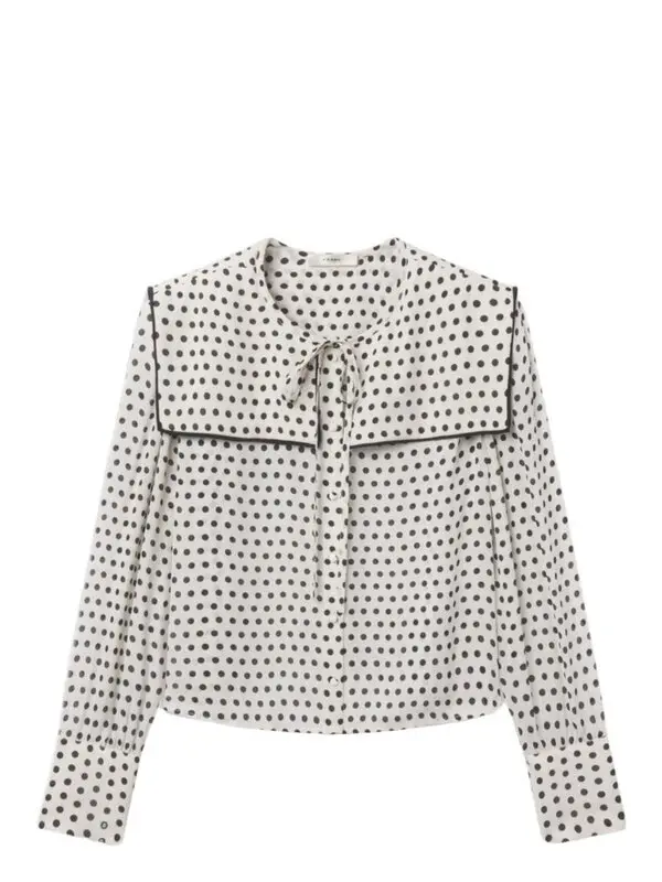 FRAME Polka Dot Silk Blouse With Sailor Collar - Cream