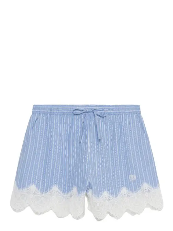 Simkhai Emmie Striped Lace-trimmed Shorts - Blue