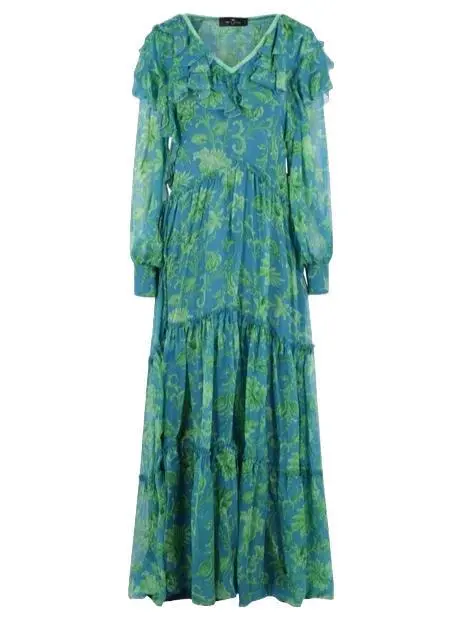 Etro Long Sleeve Floral Chiffon Maxi Dress - Blue