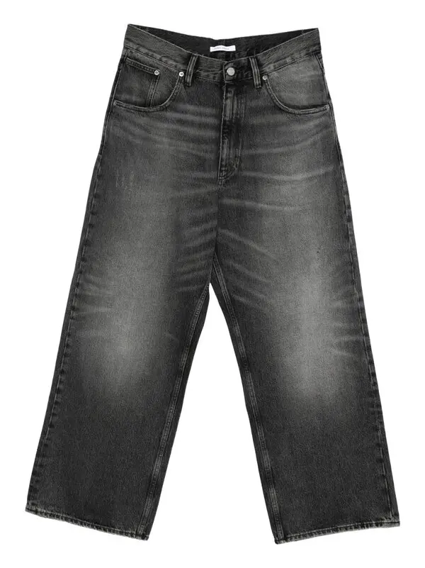 SUNFLOWER Topstitching Wide-leg Jeans - Black