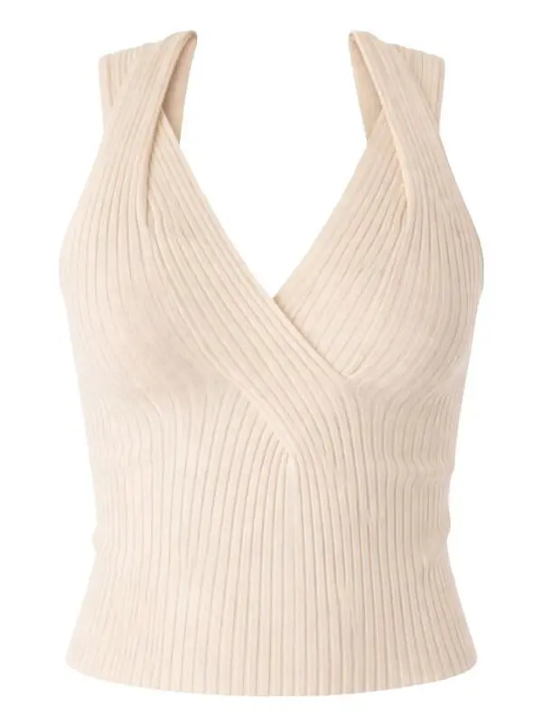 Patrizia Pepe Sleeveless Deep V-neck Ribbed Knit Top - Nude