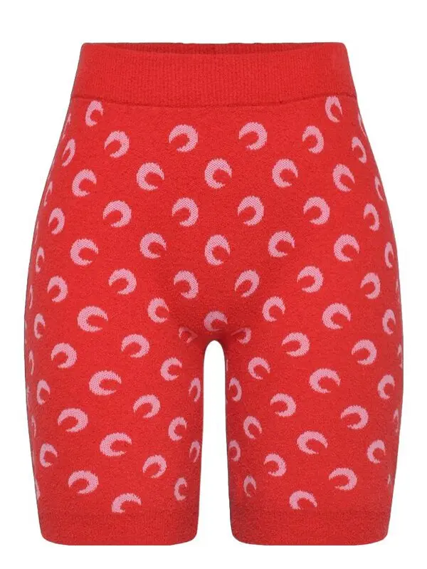 MARINE SERRE Moon Print Organic Cotton Bouclette Mini Shorts - Red