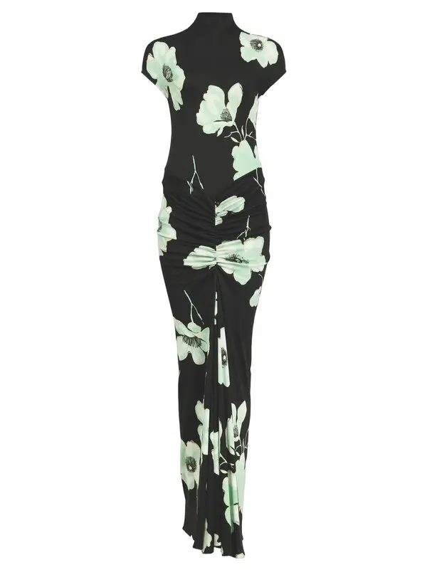 Alaïa Printed Gathered Maxi Dress - Green