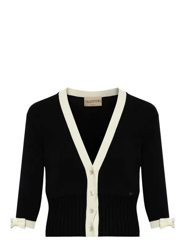 Valentino Garavani V-neck Button-up Cardigan With White Trim - Black