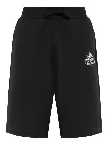 Balmain Logo Print Drawstring Shorts - Black