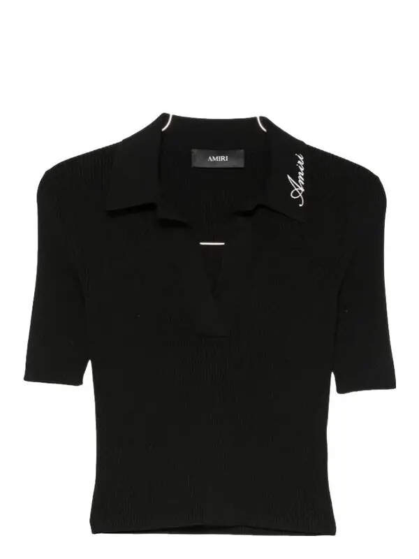 Amiri Logo Embroidered Polo Collar T-shirt - Black