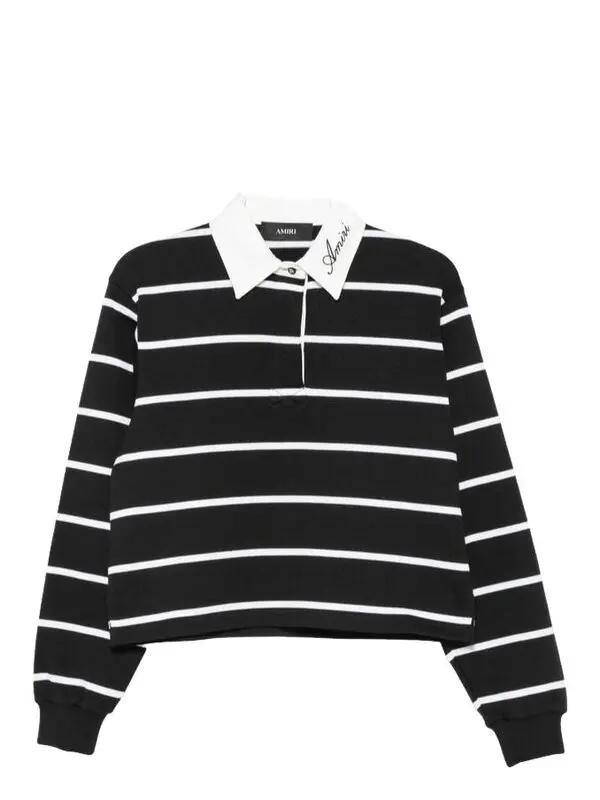 Amiri Striped Long Sleeve Polo Shirt - Black