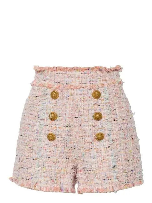 Balmain Frayed Tweed Button Shorts - Nude