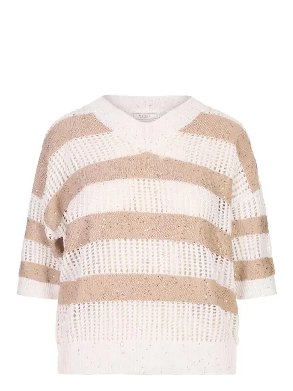 Peserico Sequin Embellished Striped Crocheted Jumper - Nude