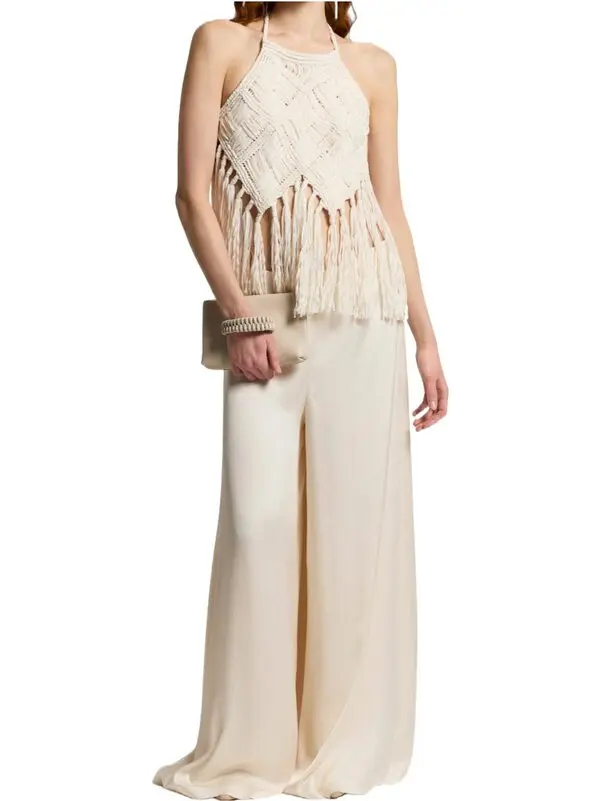 Peserico Halter Neck Knitted Top With Tassels - Sun White