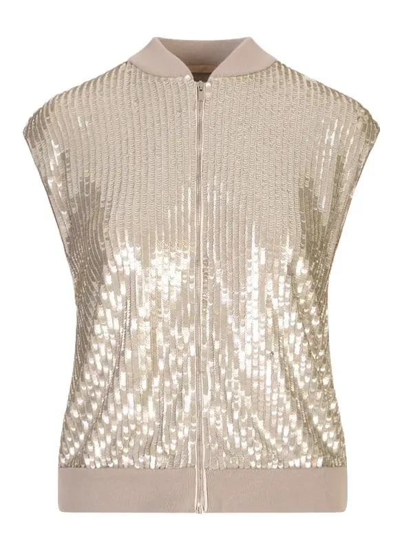Peserico Sequined Zip-up Jacket - Pearl Silver