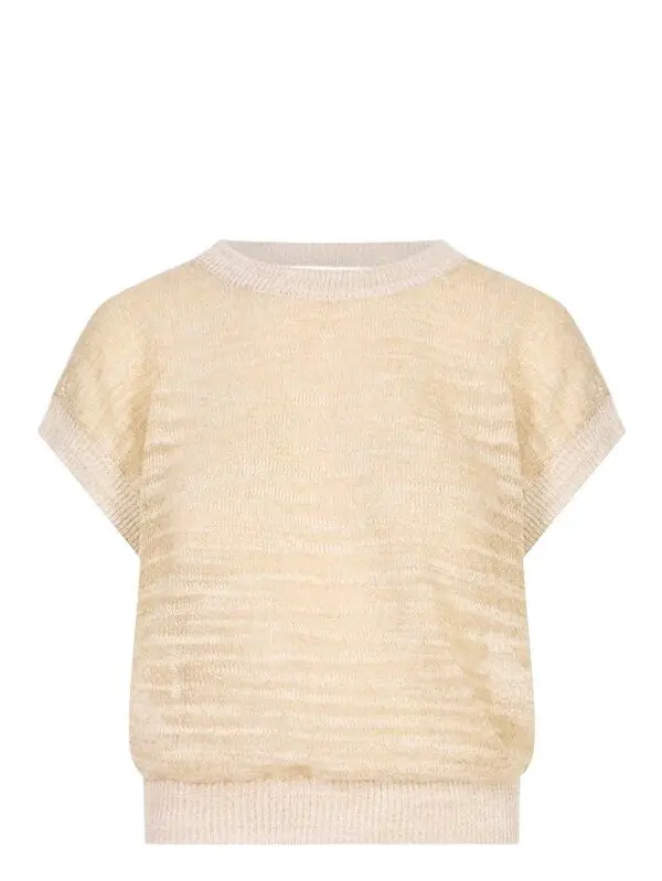 Peserico Short-sleeved Crewneck Jumper With Ribbed Details And Open Back - Nude