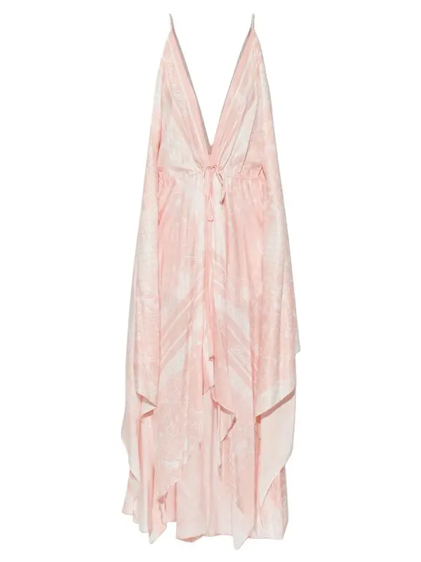 Balmain Asymmetrical V-neck Maxi Slip Dress - Nude