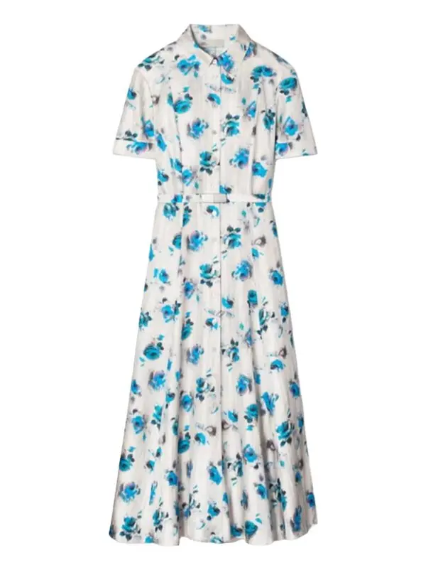 Tory Burch Floral Print Silk Shirt Dress - Blue Rose