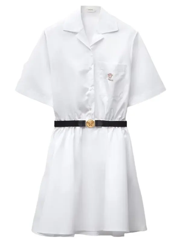Versace Belted Shirt Dress - White