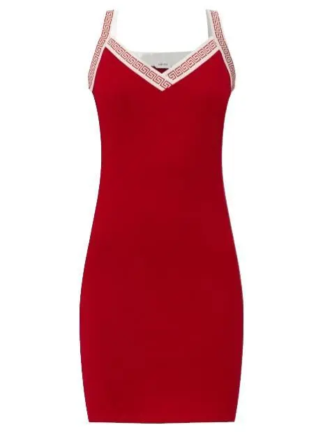 Versace Greca-jacquard Stretched Mini Dress - Red