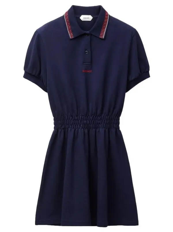 Versace Logo-embroidered Mini Polo Dress - Navy