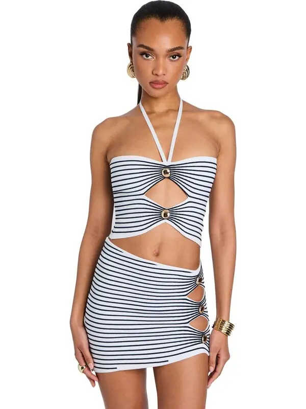 Retrofete Brea Halter Neck Cutout Knit Top - White/metallic Navy