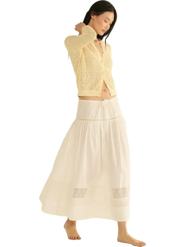 DÔEN Marise Embroidered Cotton Voile Skirt - Salt