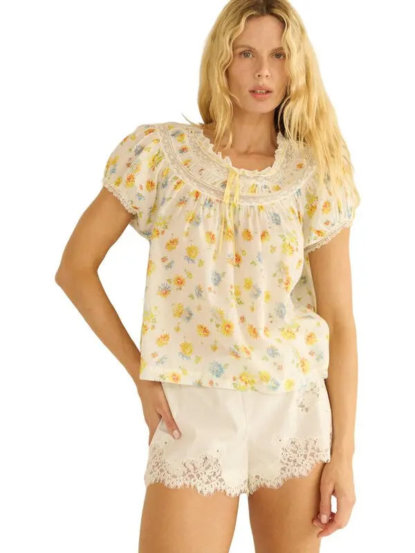 DÔEN Emile Top With Puff Sleeves And Floral Print - Dahlia Floral
