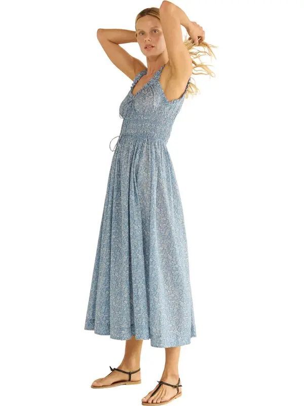 DÔEN Emmaretta Garden Bloom Floral Midi Dress - Blue Garden Bloom