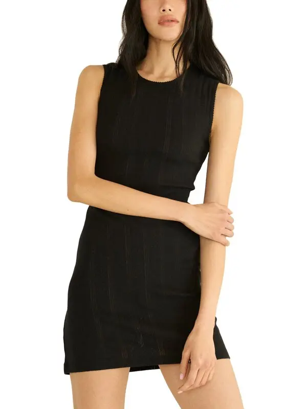 DÔEN Ema Organic Cotton Pointelle Mini Dress - Black