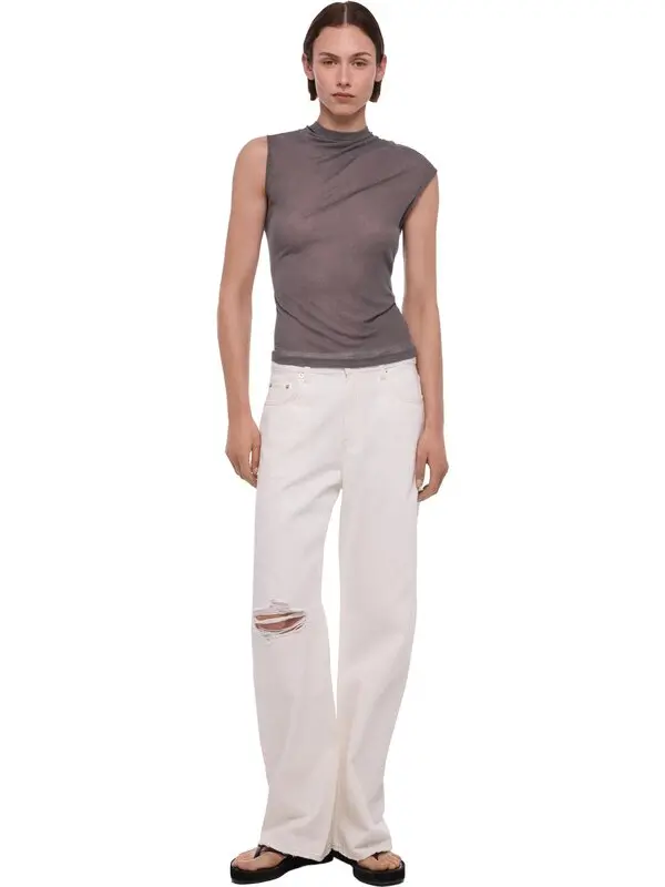 Helmut Lang Sheer Twisted Ribbed Tank - Dark Grey