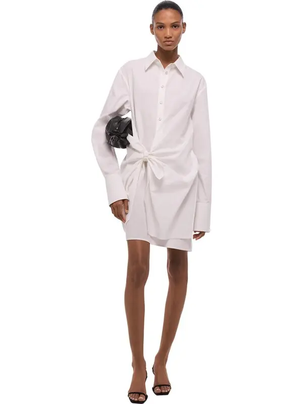 Helmut Lang Mini Shirt Dress With Side Knot Detail - White