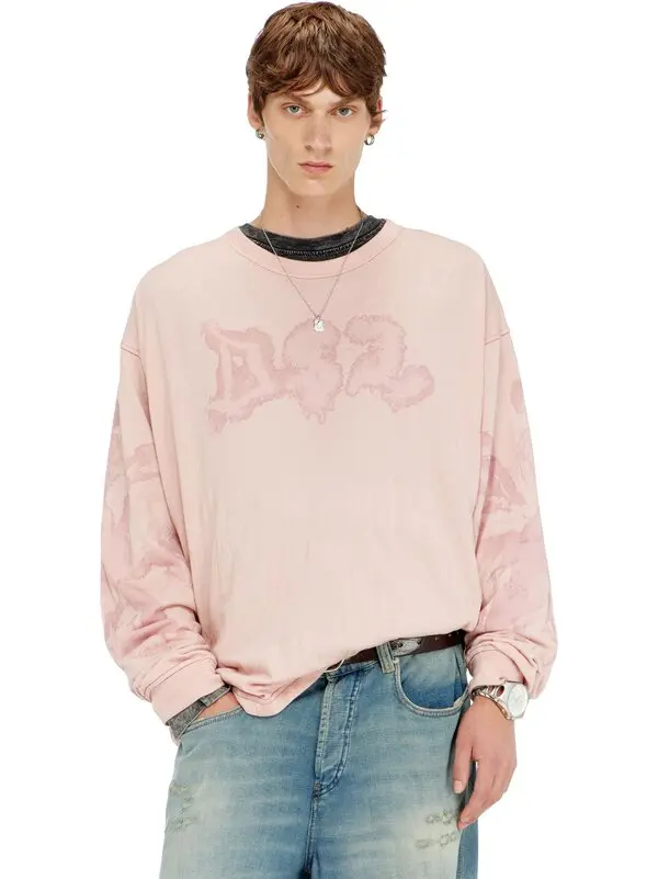 DIESEL® Relaxed Fit Long Sleeve Tee With Blotched Print - Pink