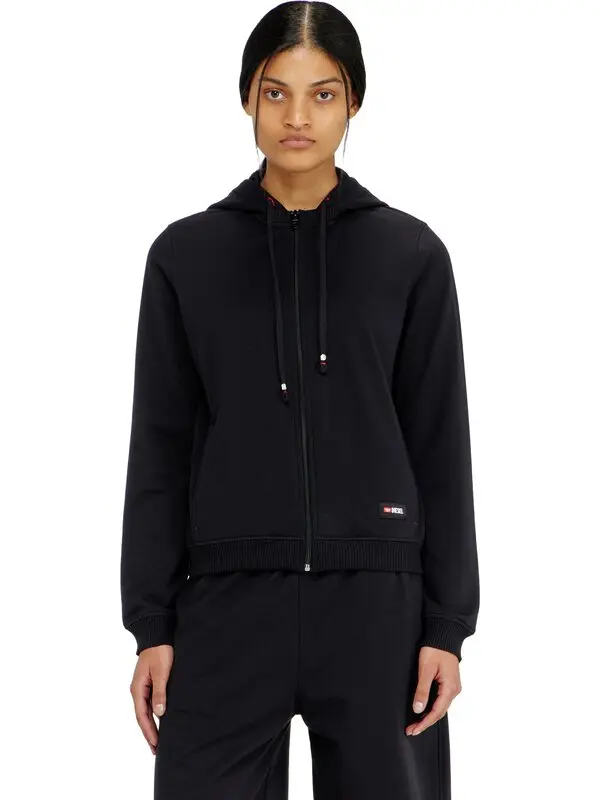DIESEL® Zip-up Hoodie In Peached Cotton Blend - Black