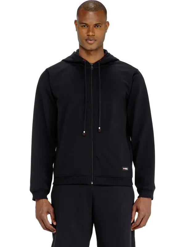 DIESEL® Zip-up Hoodie In Peached Cotton Blend - Black