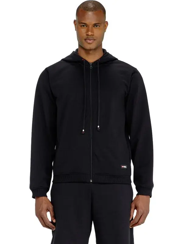 DIESEL® Zip-up Hoodie In Peached Cotton Blend - Black