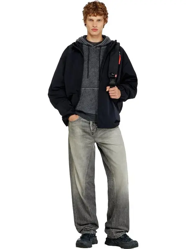 DIESEL® Textured Cotton Mesh Hoodie With Acid Wash And Graphics - Grey