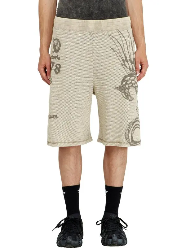 DIESEL® Mesh Cotton Sweatshorts With Graphic Prints - Beige