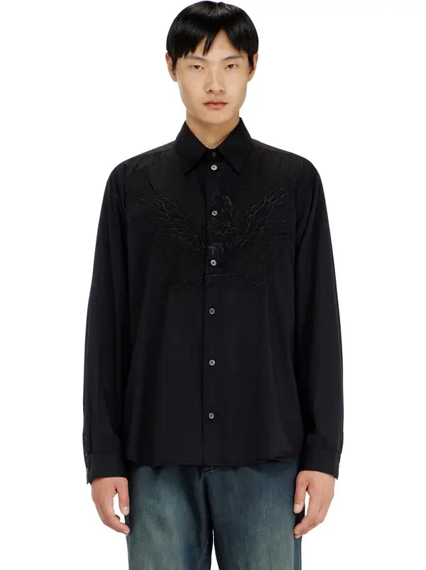 DIESEL® Cotton-cupro Shirt With Embroidered Patch - Black