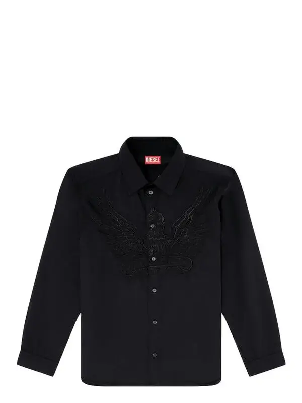 DIESEL® Cotton-cupro Shirt With Embroidered Patch - Black