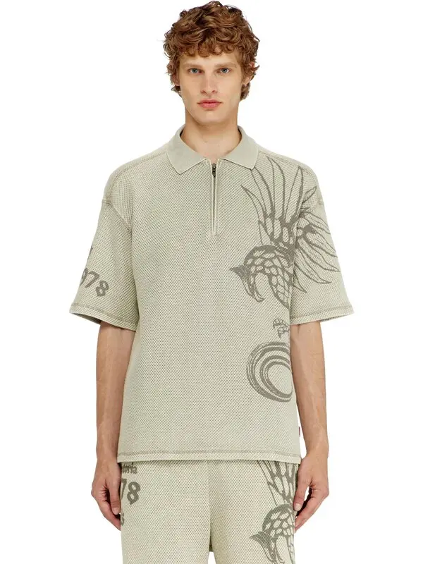 DIESEL® Mesh-jacquard Polo Shirt With Phoenix Print - Beige