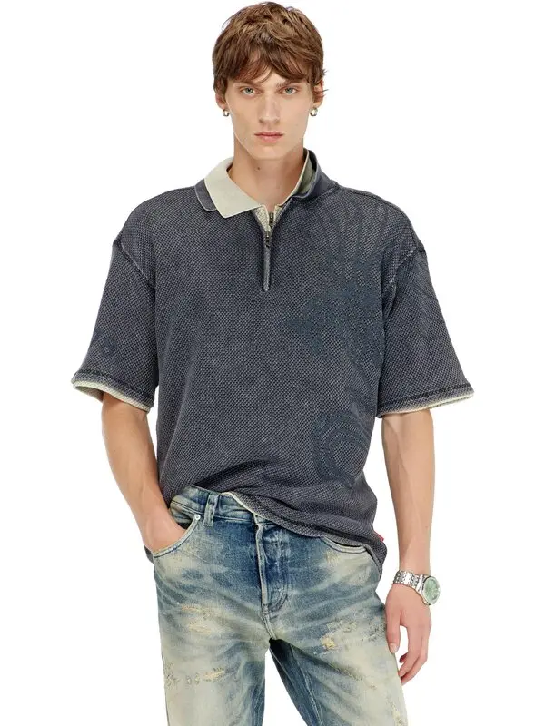 DIESEL® Mesh-jacquard Polo Shirt With Phoenix Print - Grey