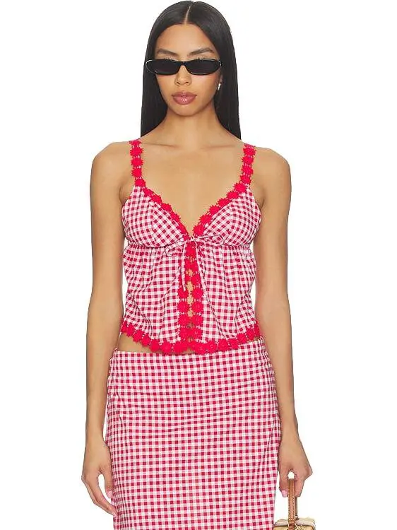 Peixoto Sienna Cropped Poplin Top With Lace Detailing - Red
