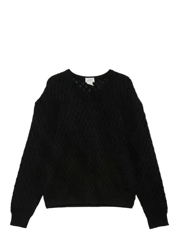 Versace 1990s Diamond-knit V-neck Sweater - Black