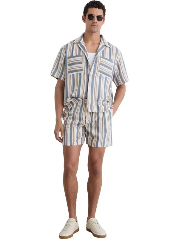 REISS Mararani Striped Drawstring Shorts - Blue/ecru