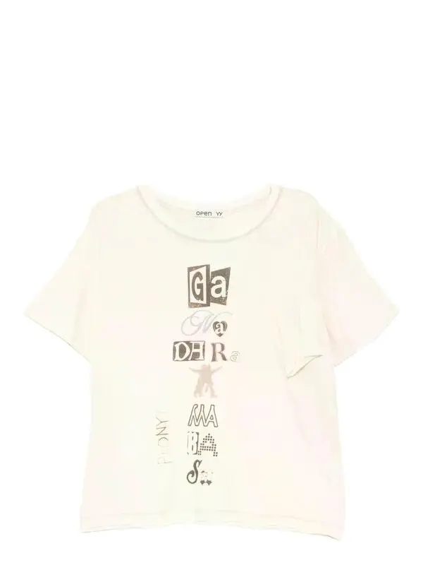 OPEN YY Graphic Print Cotton-blend T-shirt - Neutrals