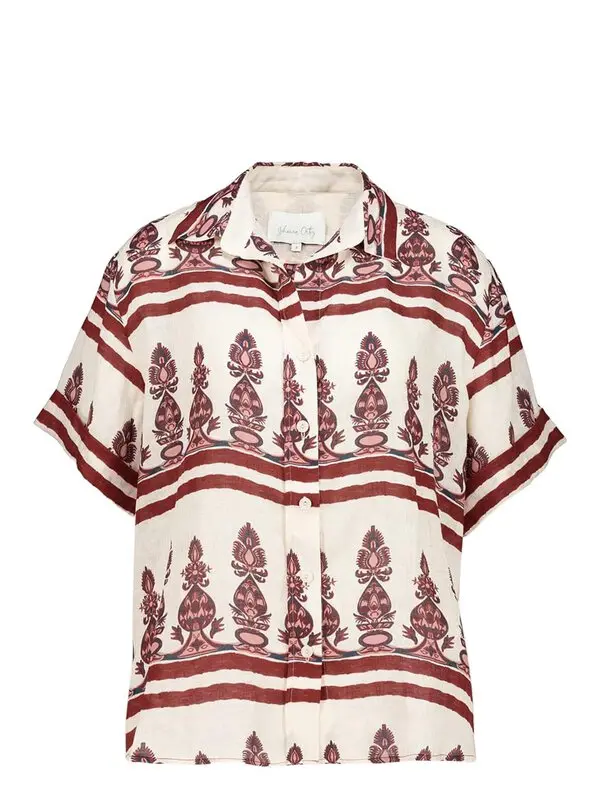 Johanna Ortiz Ecru And Wine La Creciente Printed Linen Shirt - Red
